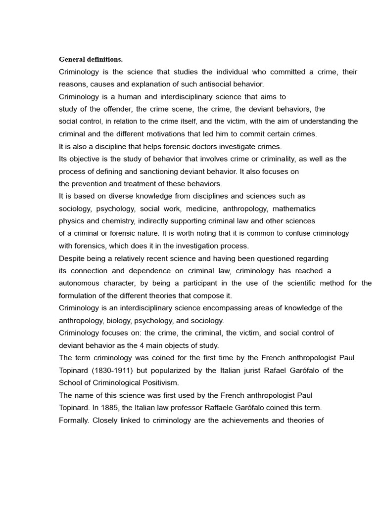 General Definitions. Criminology | PDF | Crimes | Crime & Violence