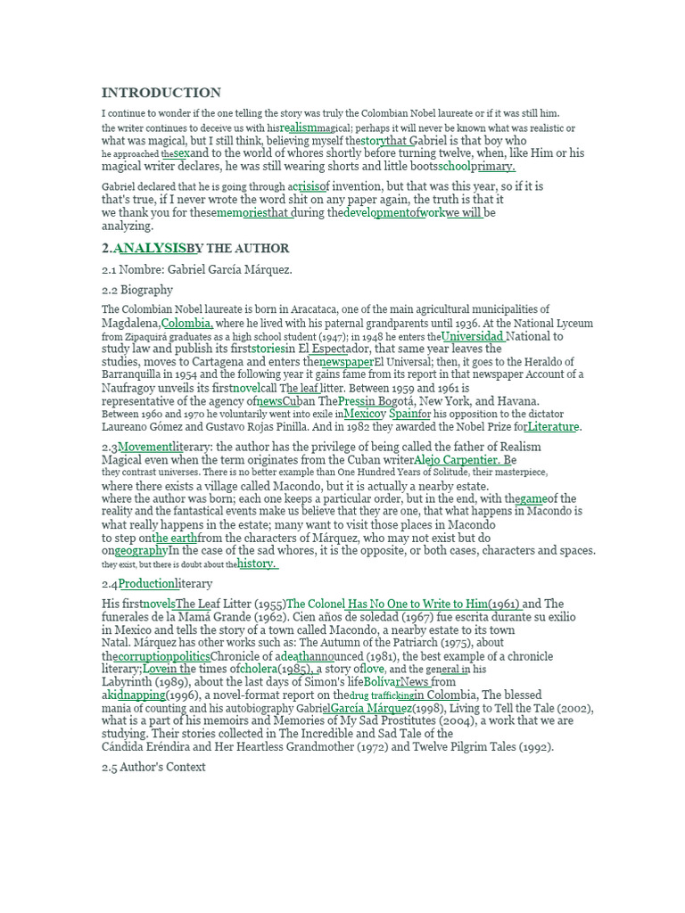 Analysis of The Book "Memories of My Melancholy Whores" | PDF | Gabriel ...