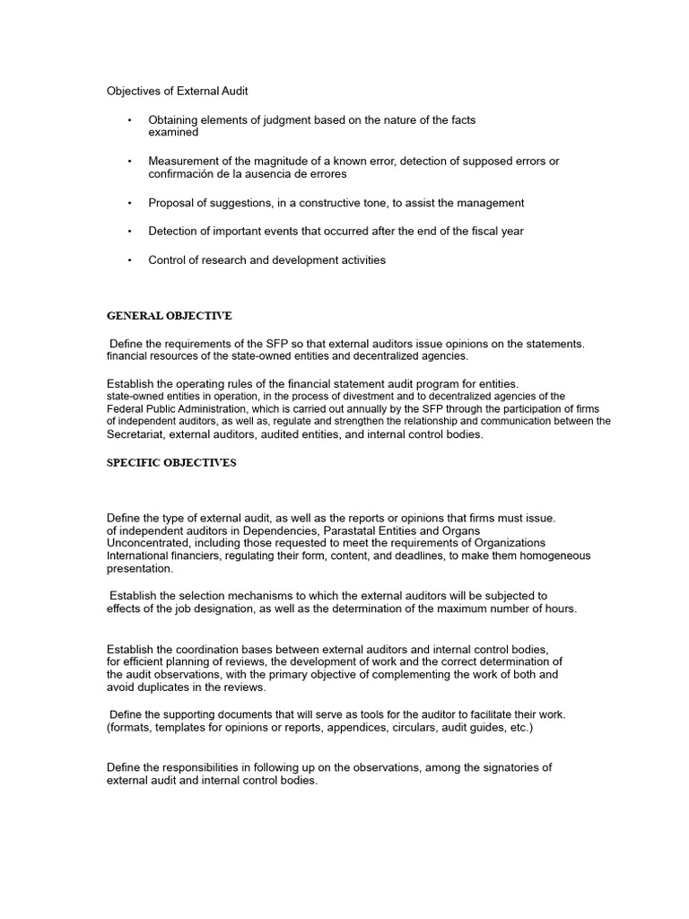 Objectives of External Audit | PDF | Audit | Internal Control