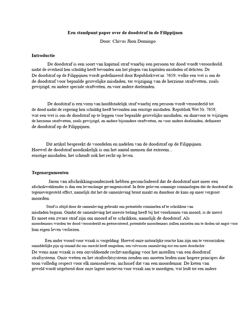 Een Standpunt Papier Over de Doodstraf in de Filipijnen | PDF