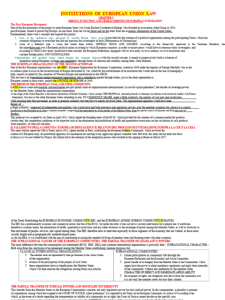 Summary of Institutions of European Union Law by Villani | PDF ...