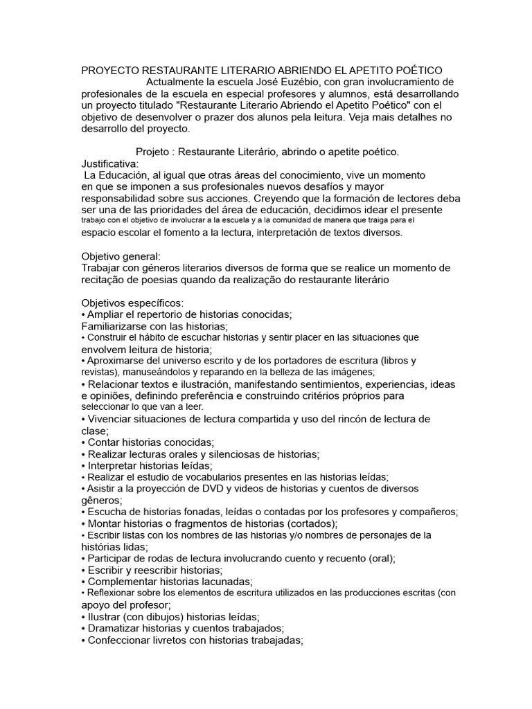 Restaurante Literario: Fomento a la Lectura | PDF | Poesía | Educación ...