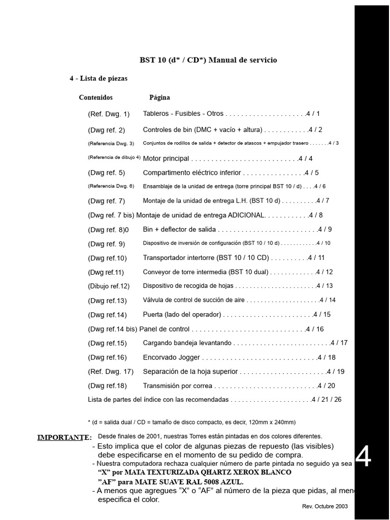 Manual de Servicio BST 10: Lista de Piezas | PDF | Energia electrica ...