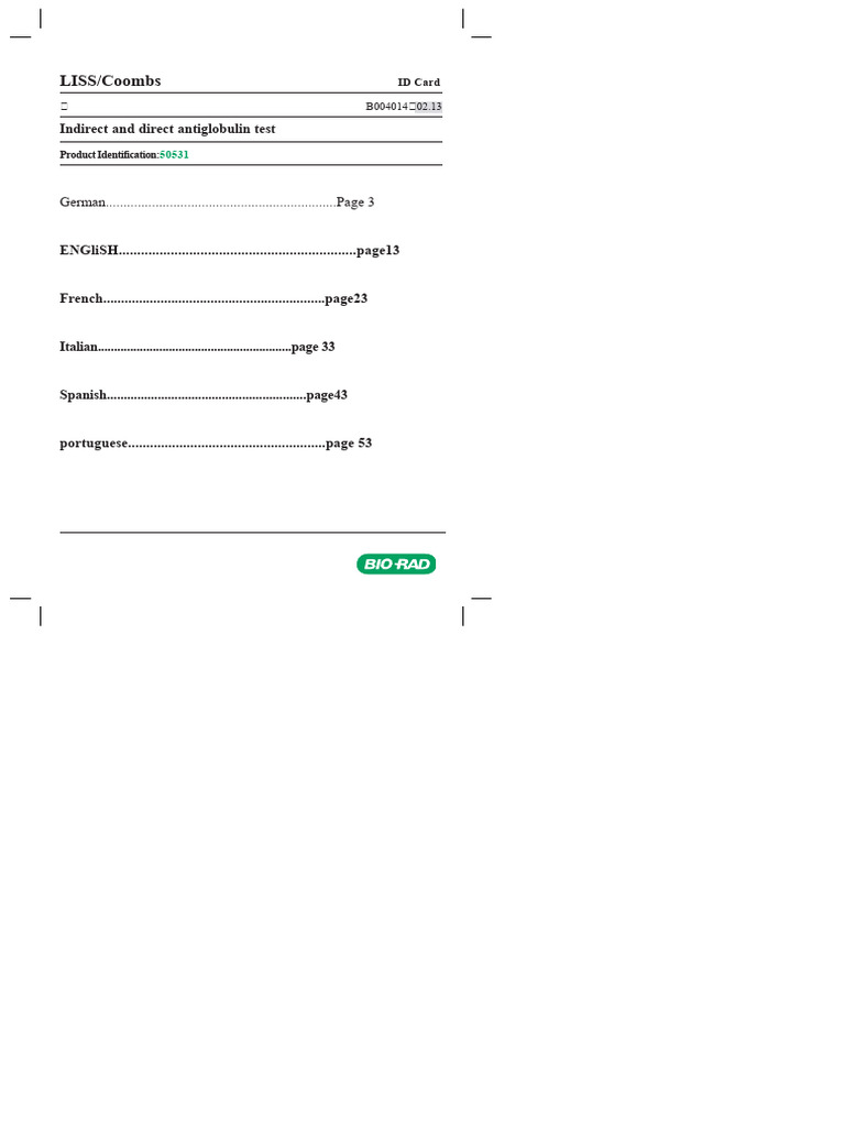 LISS/Coombs ID Card for Antiglobulin Testing | PDF | Immunology ...