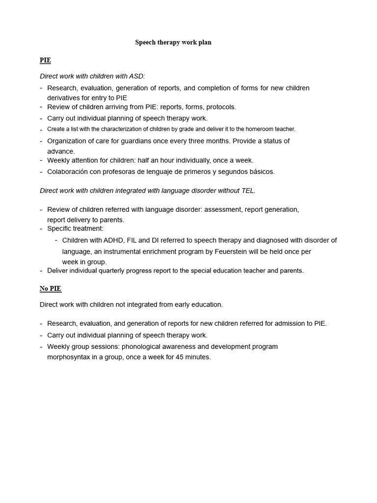 Speech Therapy Work Plan for ASD Children | PDF