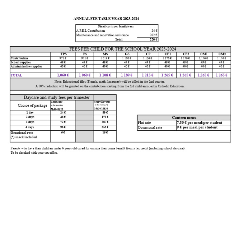 2023-2024 School Fee Structure | PDF | Child Care | Childhood