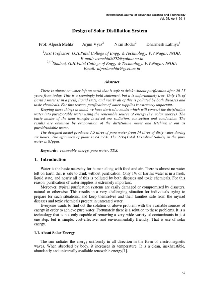 Solar Distillation System Design | PDF | Water | Phases Of Matter