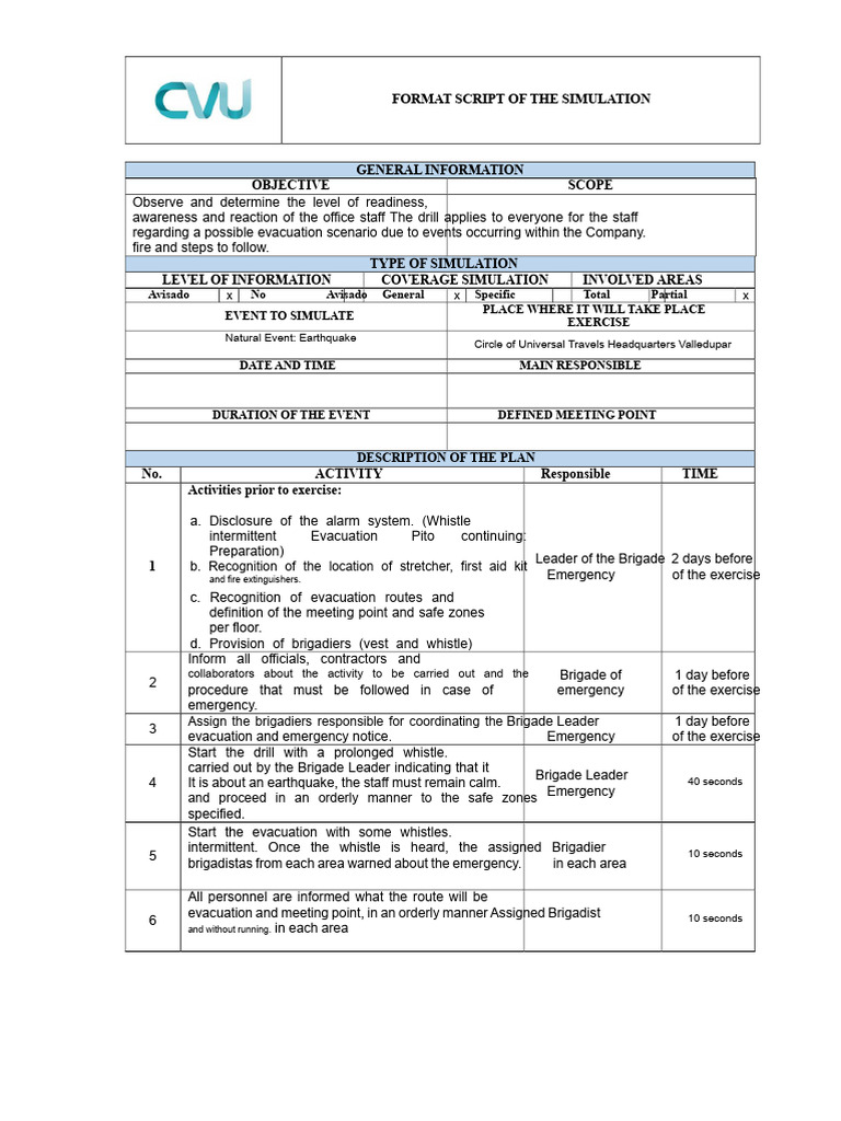 SIMULATION FORMAT (Work Plan) CVU | PDF | Simulation | Safety