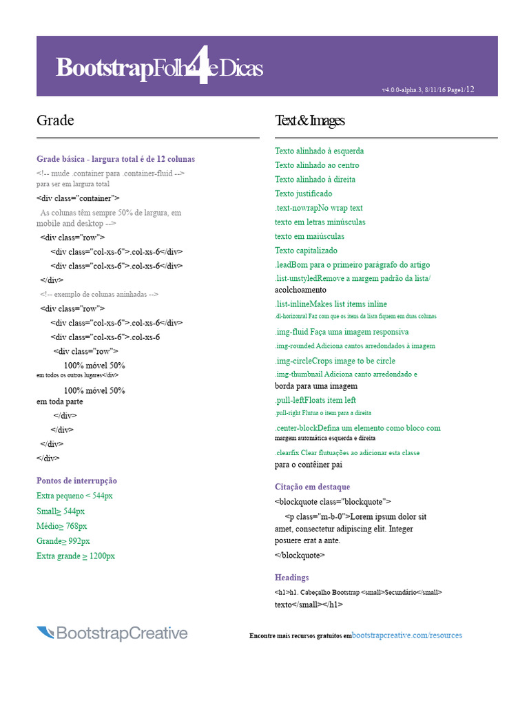 Bootstrap 4 Cheat Sheet BC PDF | PDF