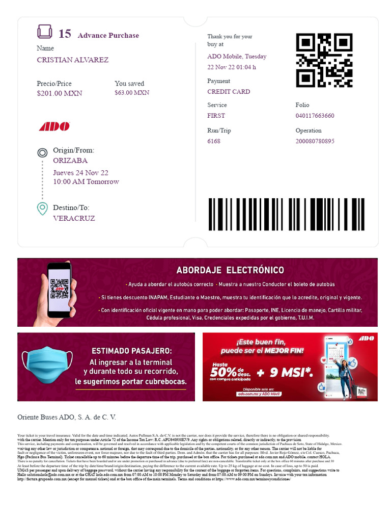 Your Ticket ADO | PDF | Baggage | Payments