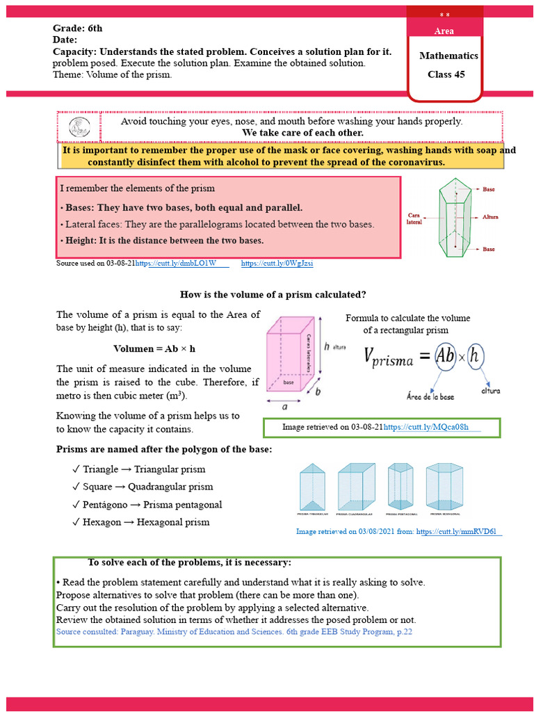 Sixth Grade Math Class 45 - Tuesday, September 28 | PDF | Area | Volume