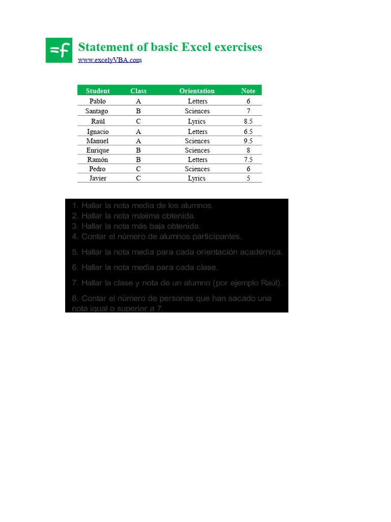 Basic Excel Exercises Overview | PDF