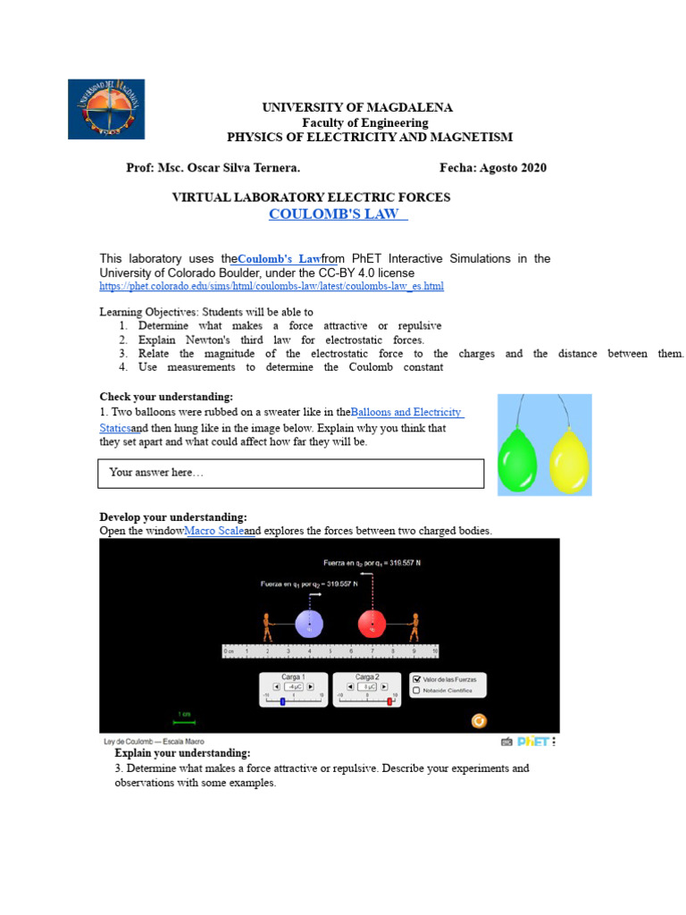 Coulomb Law Lab | PDF | Force | Physical Sciences