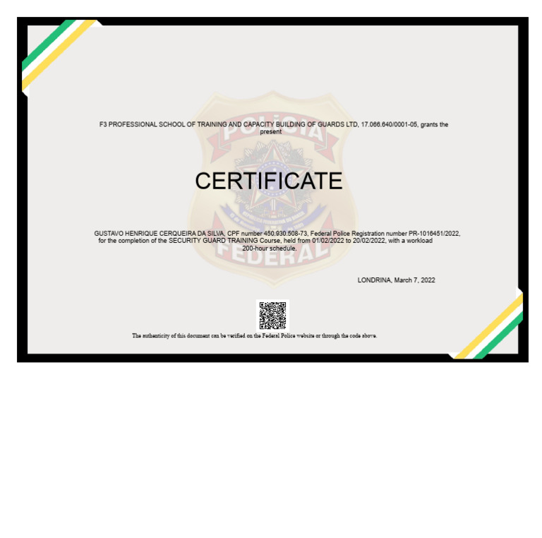 Security Guard Training Certificate | PDF