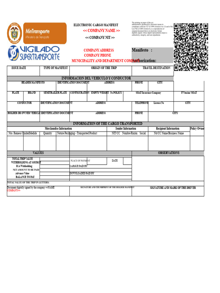 Cargo Manifest Format and Annex | PDF