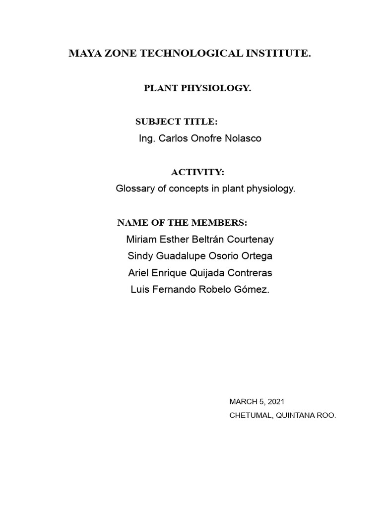 Plant Physiology Glossary Terms | PDF | Tissue (Biology) | Biology