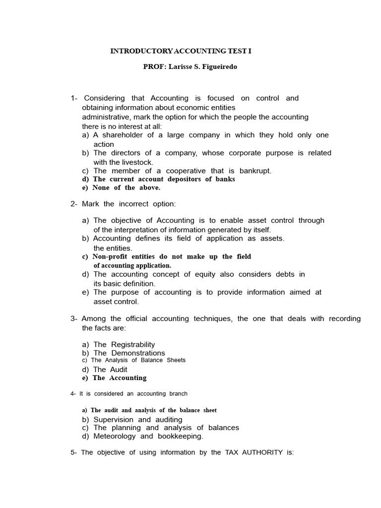 Introductory Accounting Test Questions | PDF | Accounting | Audit