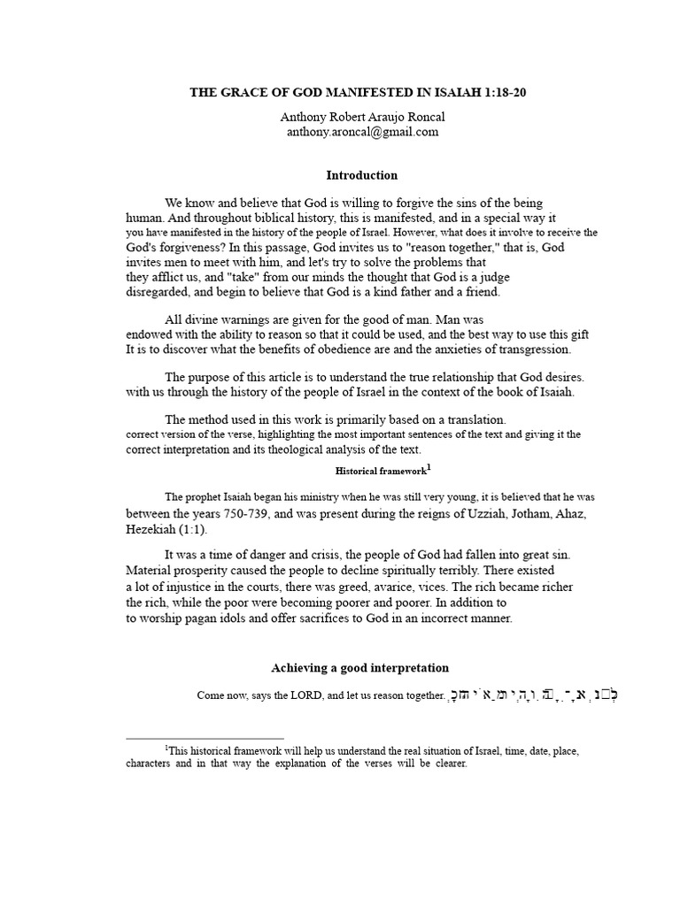 God's Grace in Isaiah 1:18-20 Explained | PDF | Justification (Theology ...