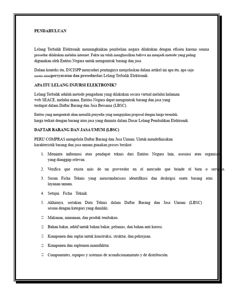 Panduan Lelang Terbalik Elektronik di Peru | PDF