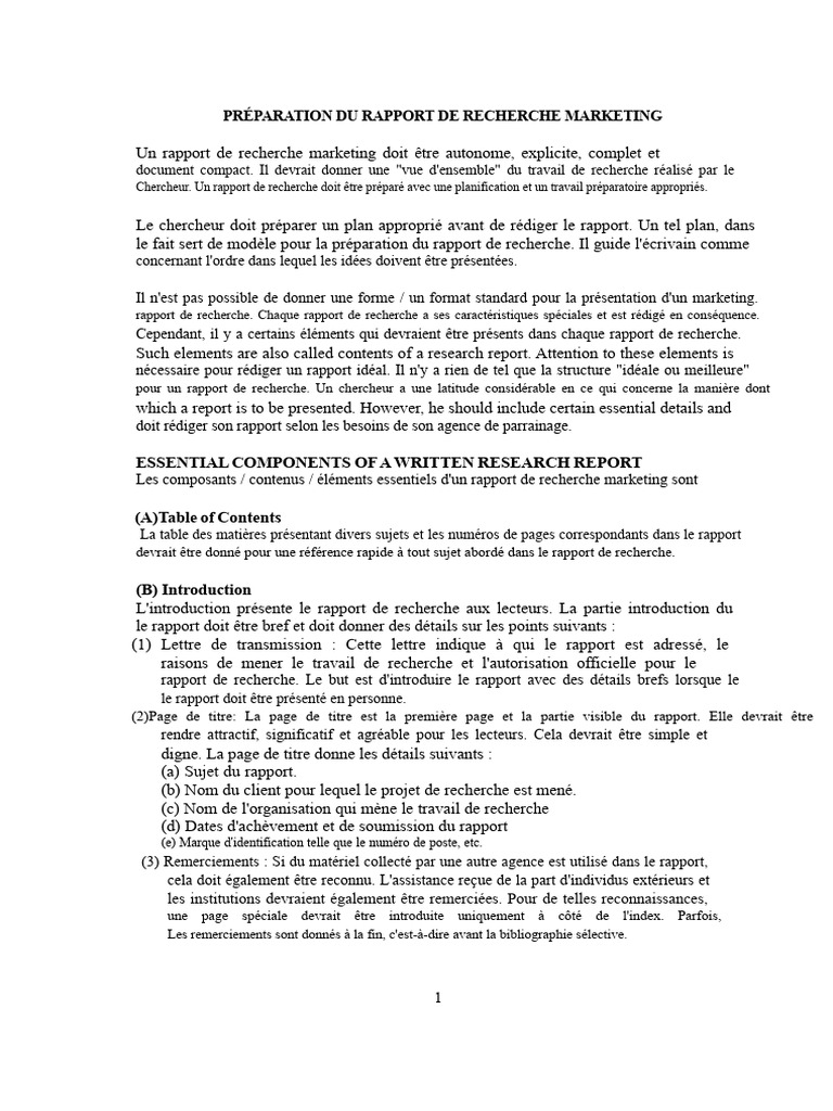 Guide de rédaction d'un rapport marketing | PDF | Commercialisation ...