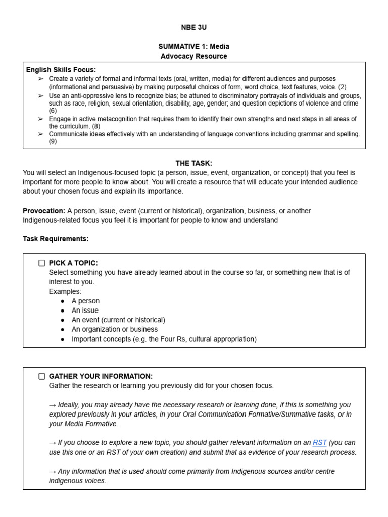 NBE 3U - SUMMATIVE 1: Media Advocacy Resource | PDF | Information ...