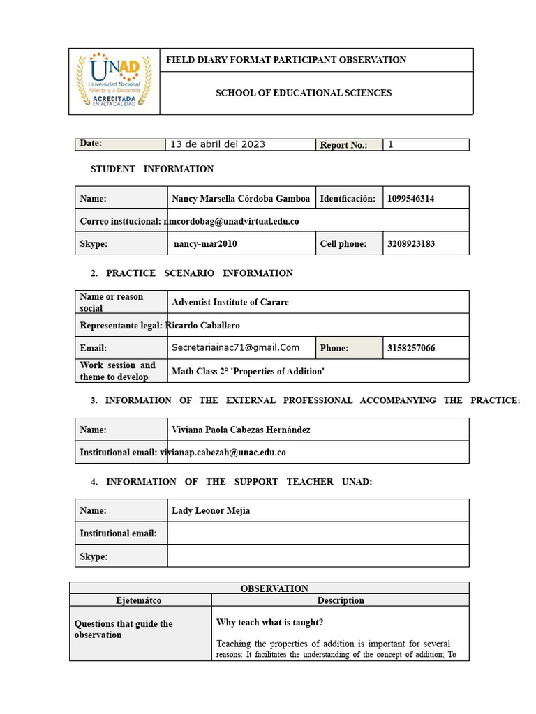 Participant Observation Field Diary: Math Class | PDF | Teachers ...