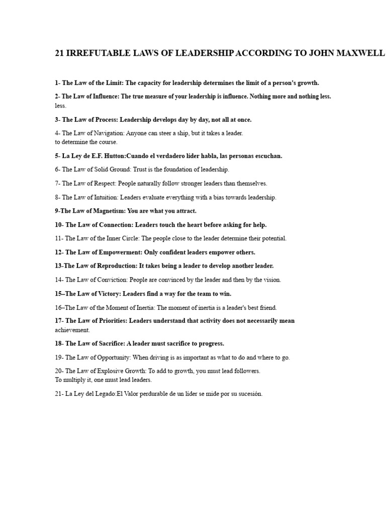21 Irrefutable Laws of Leadership | PDF