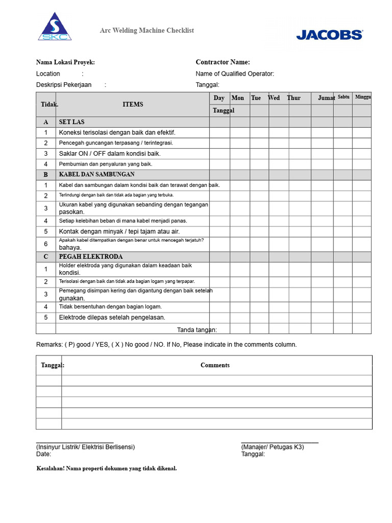 Checklist Mesin Las Arc untuk Keamanan | PDF
