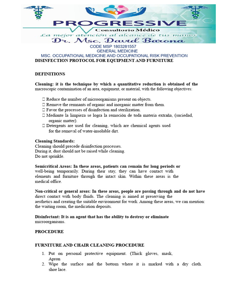 Disinfection Protocol for Medical Equipment | PDF | Disinfectant ...