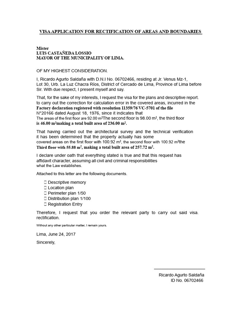 Visa Application for Area Rectification | PDF