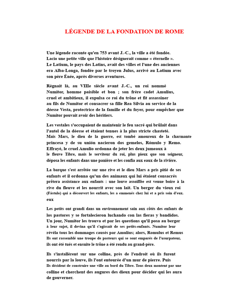 Fondation légendaire de Rome | PDF | Romulus et Rémus | Mythologie romaine