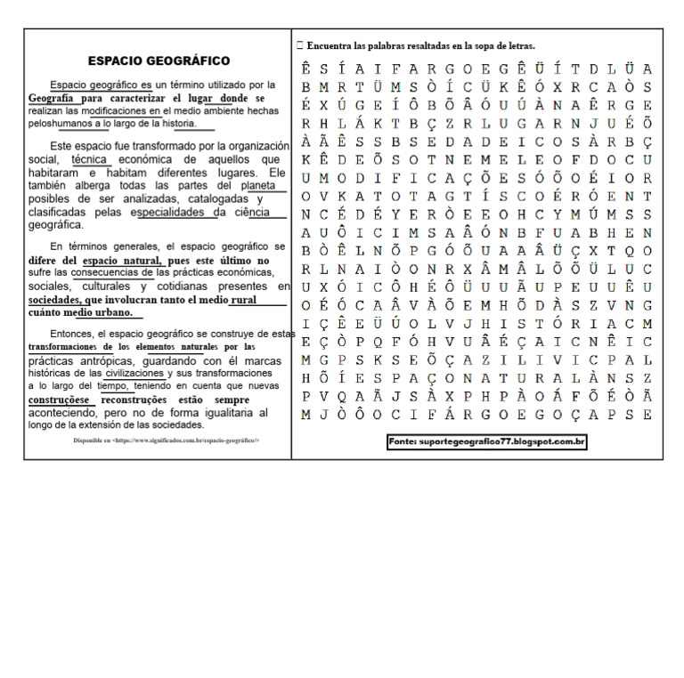 Sopa de Letras Espacio Geográfico | PDF