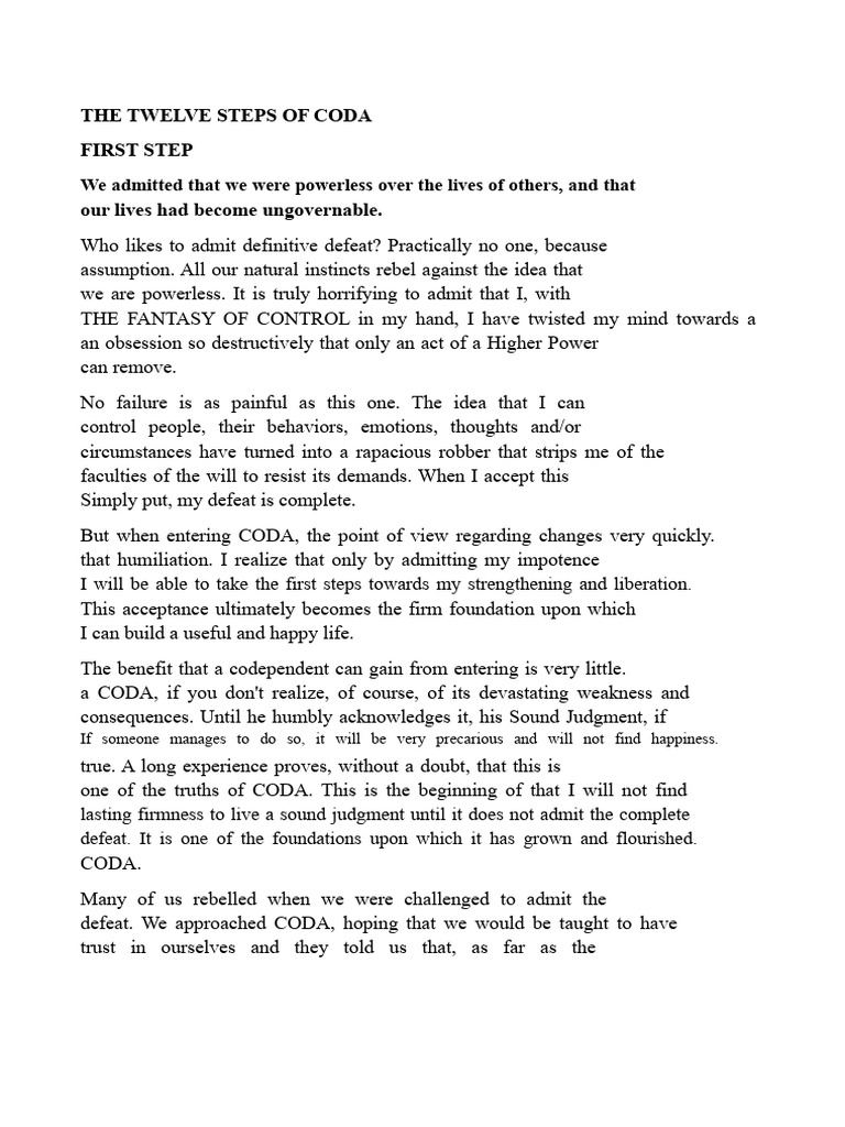 THE TWELVE STEPS OF AA in CODA | PDF | Faith | God