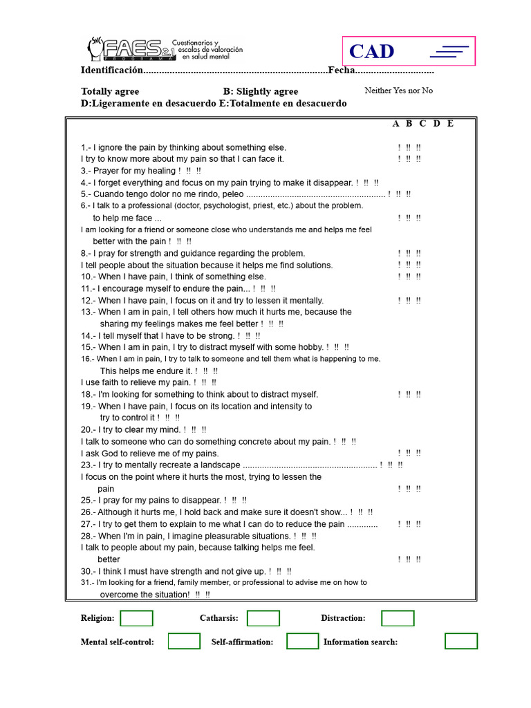 Pain Management Strategies Survey | PDF | Pain | Psychological Concepts