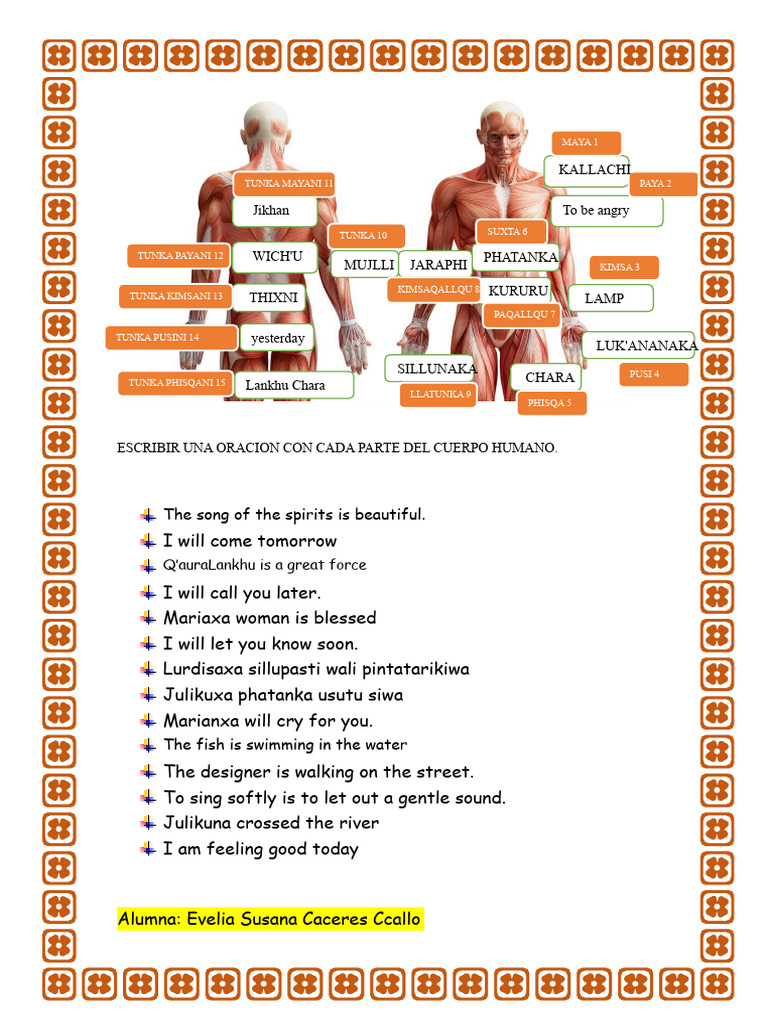 Write A Sentence With Each Part of The Human Body. | PDF