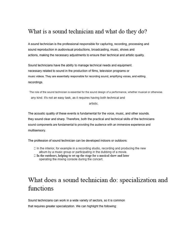 Sound Technician | PDF | Sound Recording And Reproduction | Audio Engineer