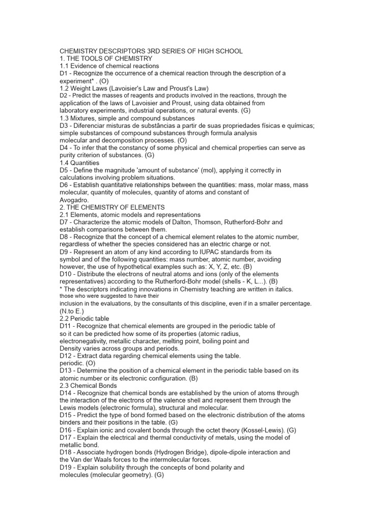 High School Chemistry Descriptors Guide | PDF | Chemical Equilibrium ...