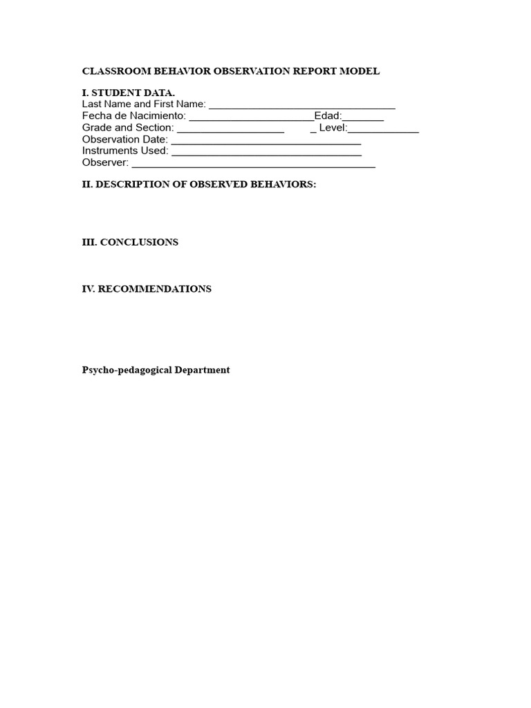 Classroom Behavior Observation Report Template | PDF