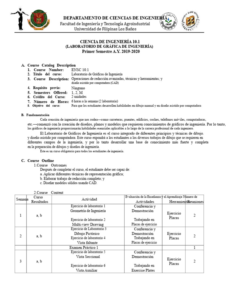 Políticas y Esquema Del Curso ENSC 10.1 | PDF | Diseño asistido por ...