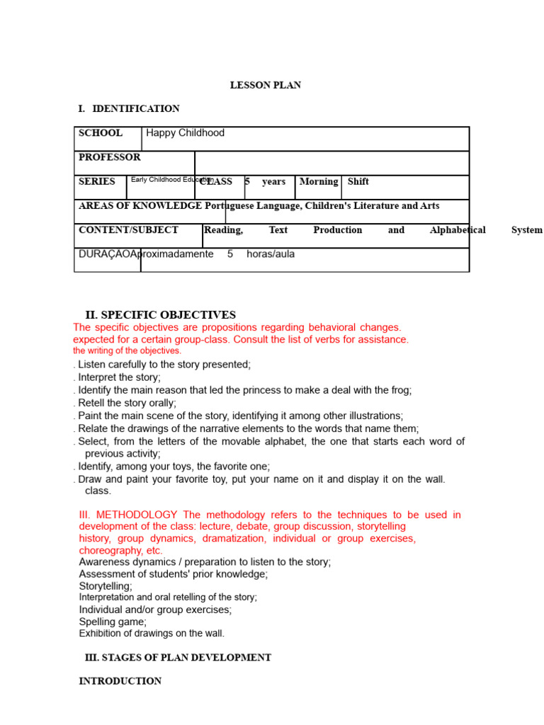 Lesson Plan Template | PDF | Storytelling | Lesson Plan