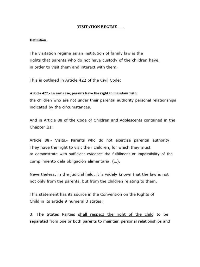 Visitation Regime | PDF | Child Custody | Child Support
