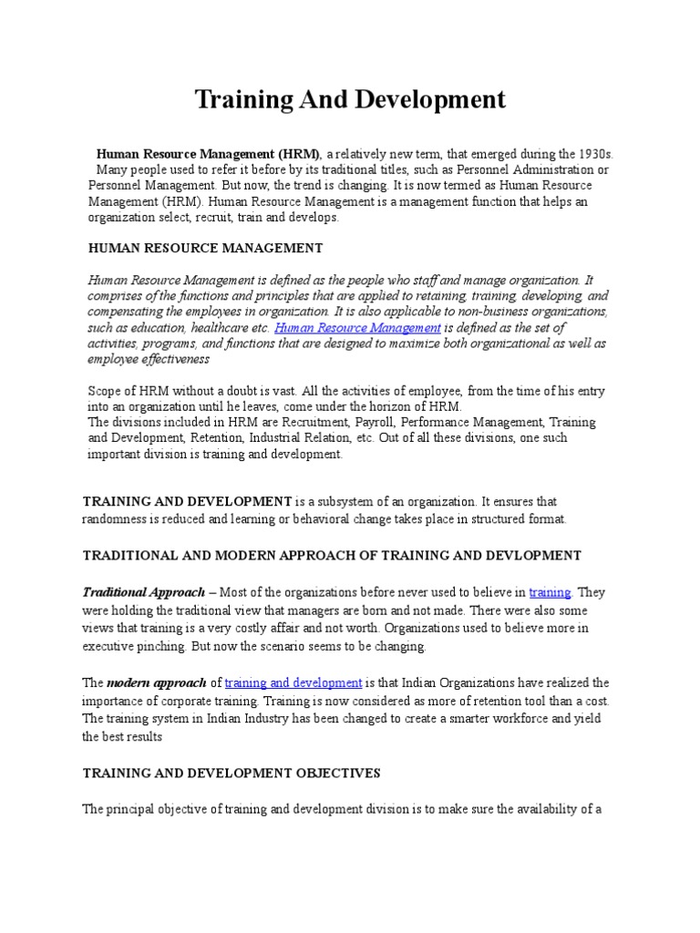 Training and Development Objectives | PDF | Human Resource Management ...