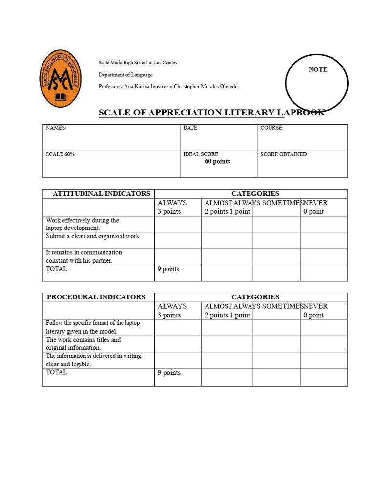 Appreciation Scale Lapbook | PDF