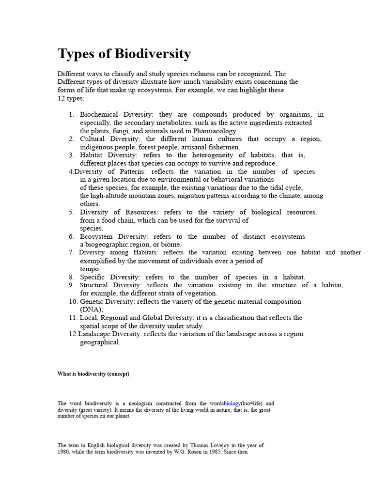 Types of Biodiversity | PDF | Biodiversity | Species
