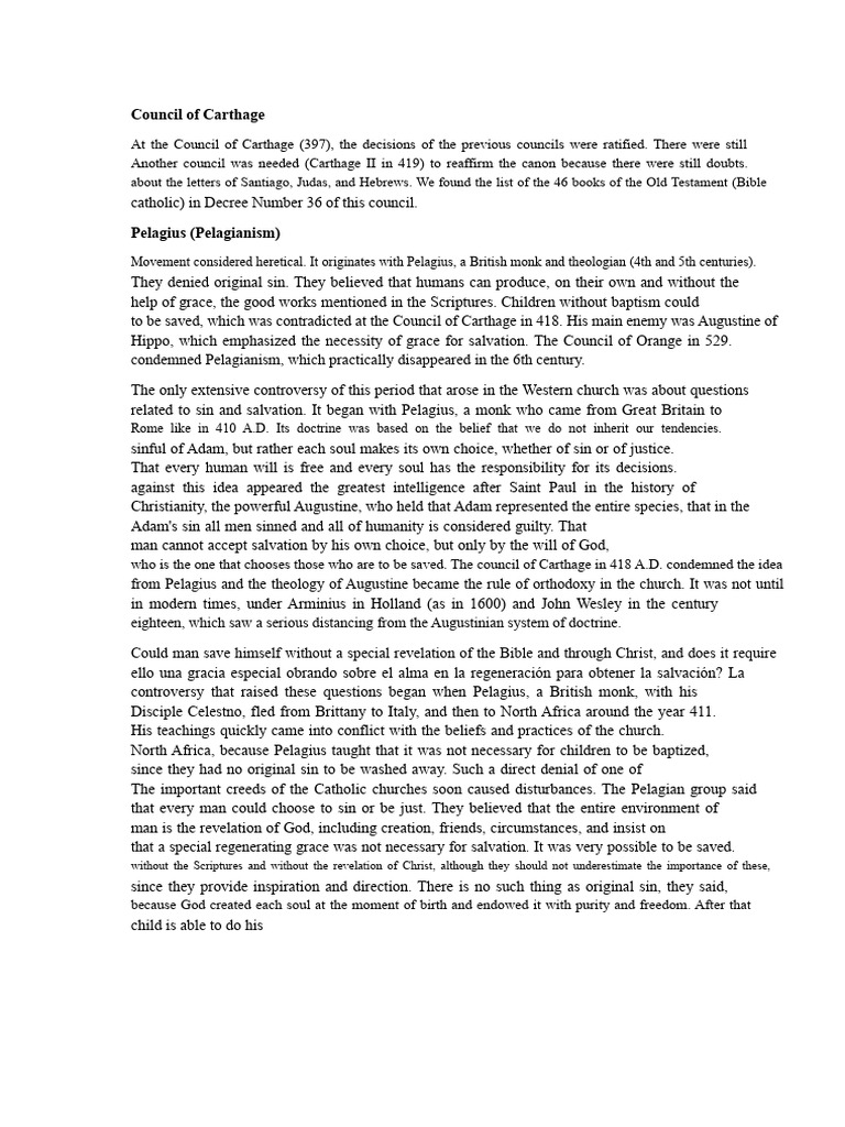 Council of Carthage and Pelagianism | PDF | Augustine Of Hippo ...