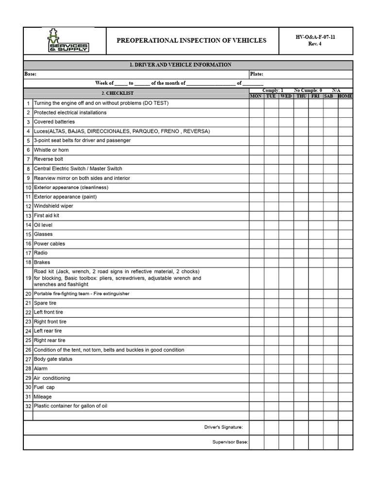 Vehicle Inspection Format 2016 | PDF | Vehicles | Automotive Industry