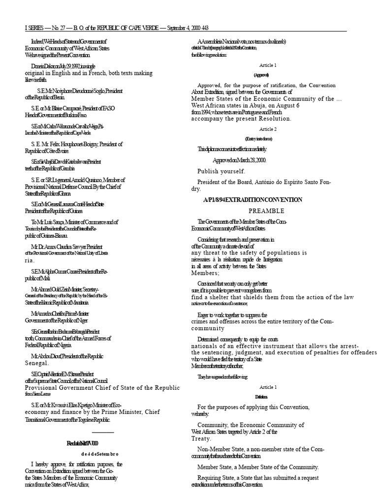 Resolution 160.v.2000 Extradition Convention | PDF | Extradition ...