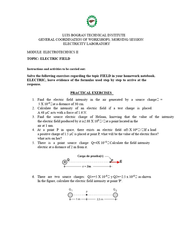 Assignment #3 - Electric Field Exercises | PDF | Electric Field ...