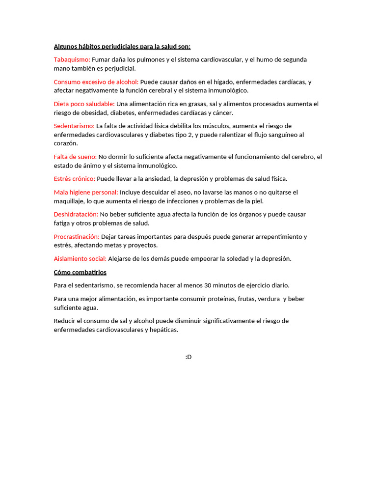 Algunos Hábitos Perjudiciales para La Salud | PDF