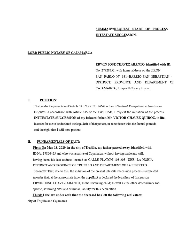 Notarial Request For Intestate Succession | PDF | Inheritance | Legal ...